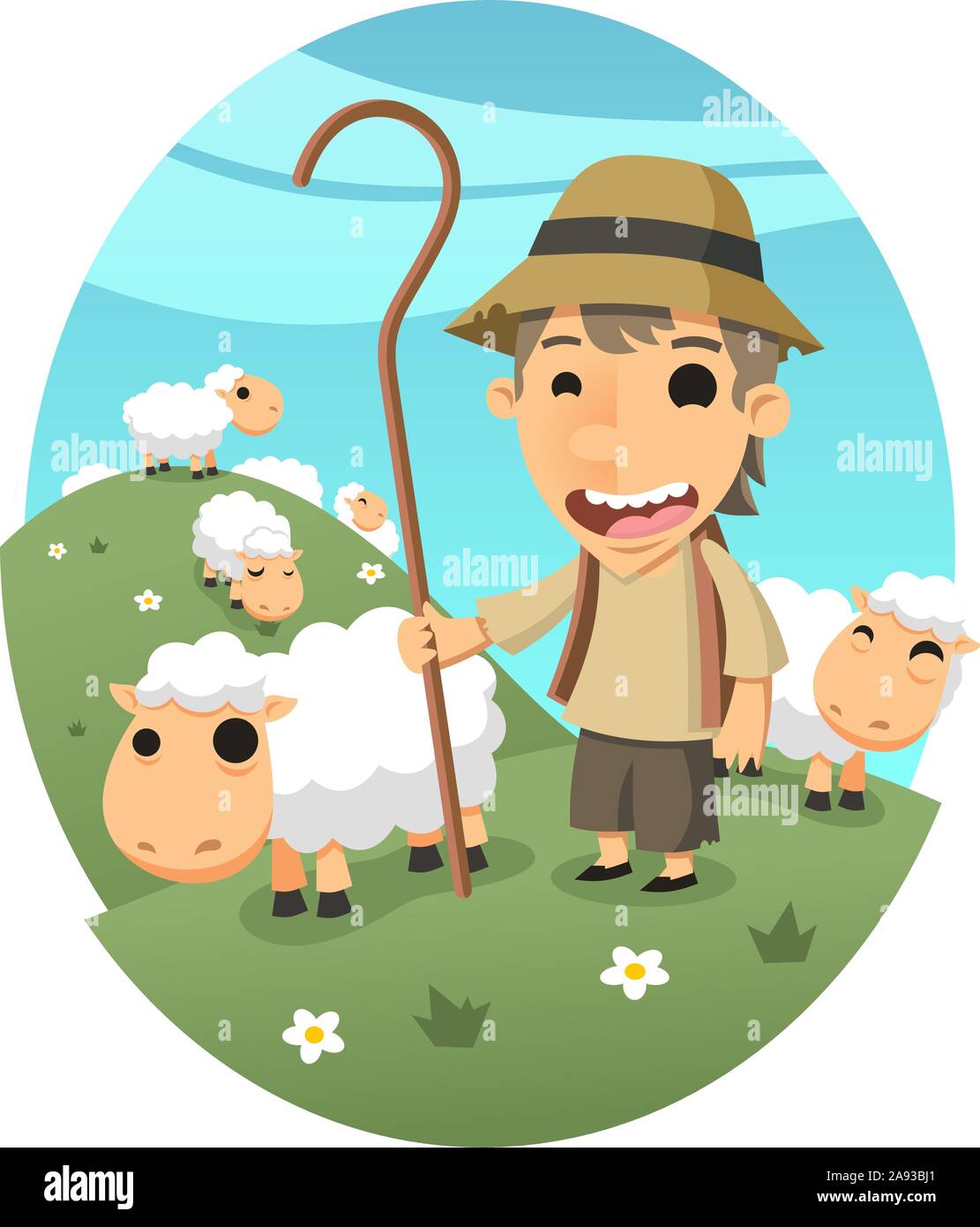 little shepperd with herd vector cartoon illustration Stock Vector ...