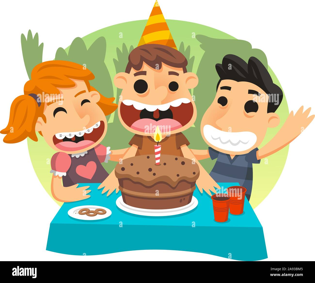 little children birthday party cartoon illustration Stock Vector Image ...