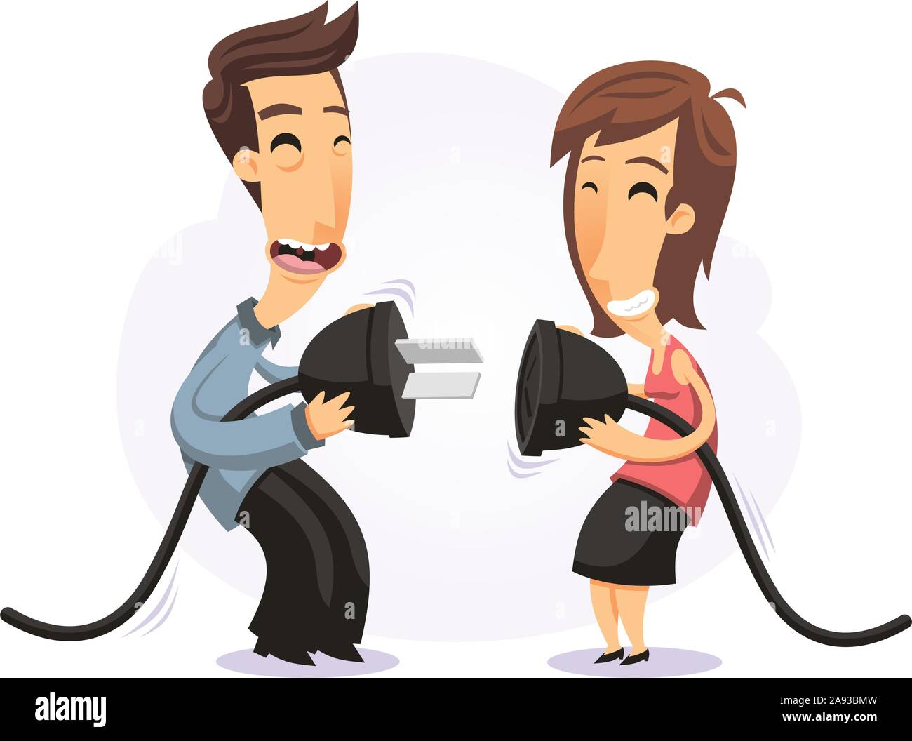 young couple plugging two giant plugs together Stock Vector Image & Art ...