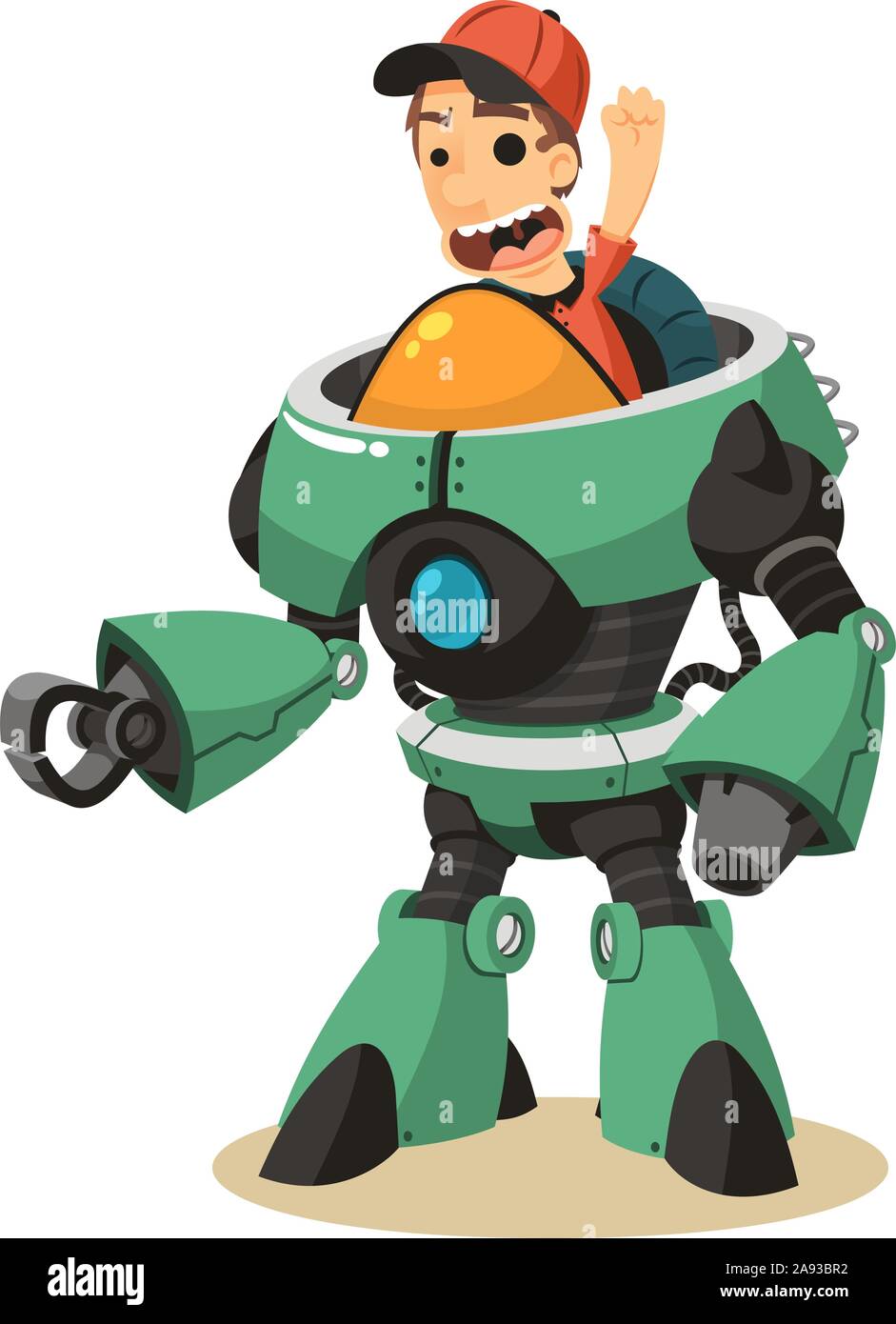 Boy riding robot vector cartoon illustration Stock Vector Image & Art ...