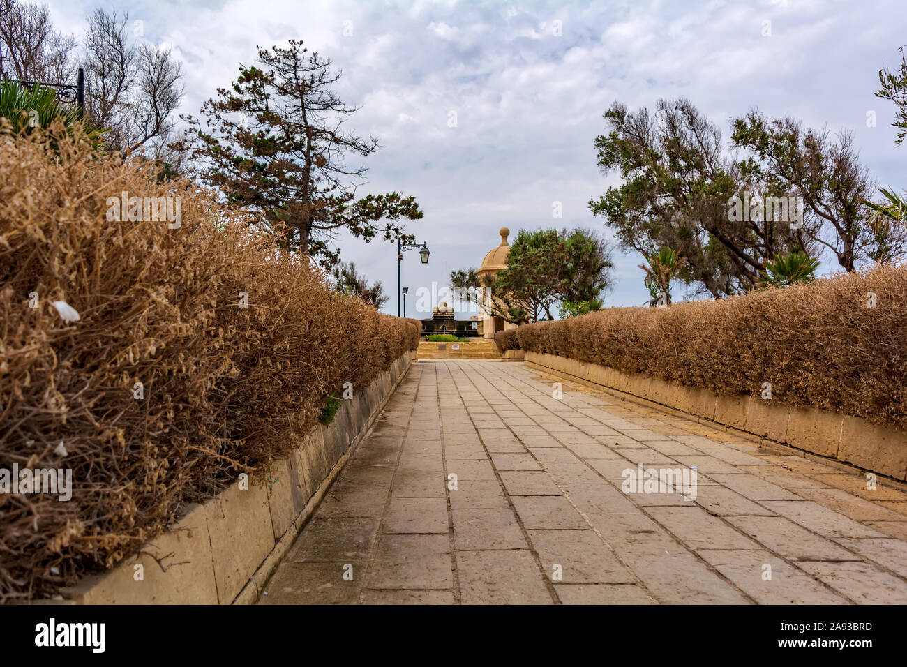 Path in Gardjola Gardens leading to fountain and guard tower Vedetta ...