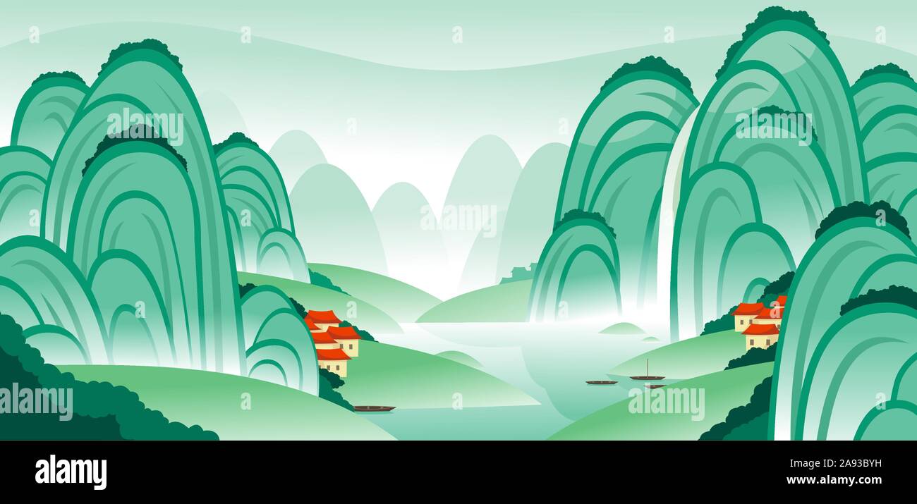 Chinese landscape cartoon illustration Stock Vector Image & Art - Alamy