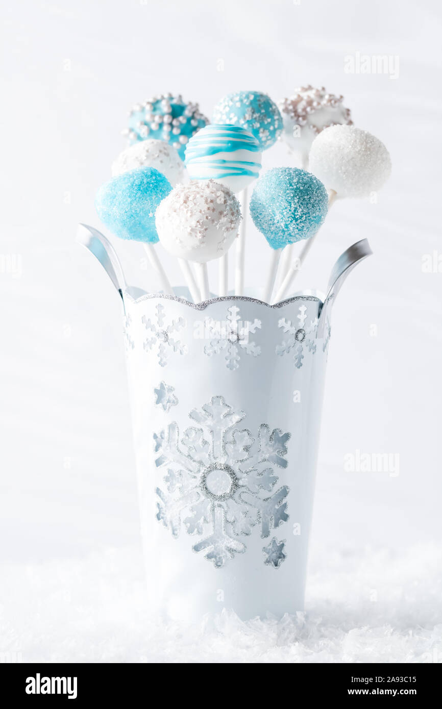 Blue and white cake pops Stock Photo - Alamy