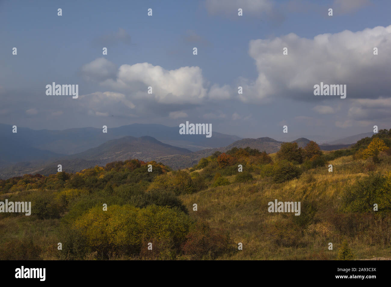 Landscape of ancient Kakheti, from the pass views of the Alazani Valley ...