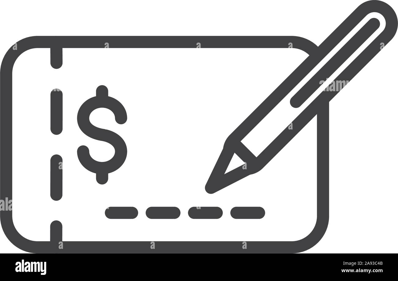 check and pen finance bank money icon thick line vector illustration ...