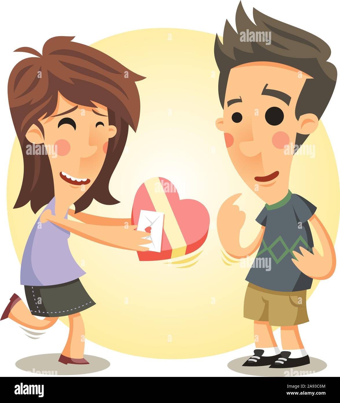 girl giving valentines gift cartoon Stock Vector Image & Art - Alamy