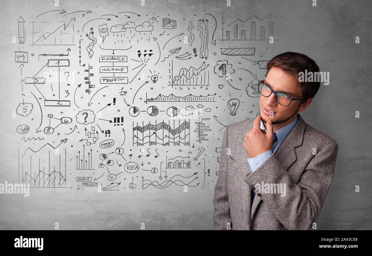 Casual person thinking with drawn signs concept Stock Photo - Alamy