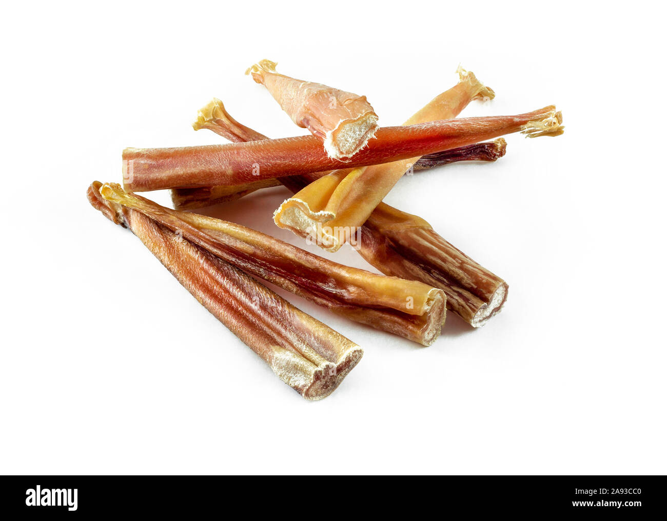 a group of natural dog teeth cleaning bully sticks on white background ...
