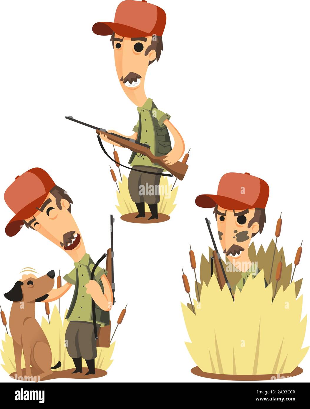 Duck Hunter with Retrieving Dog cartoon set Stock Vector Image & Art ...