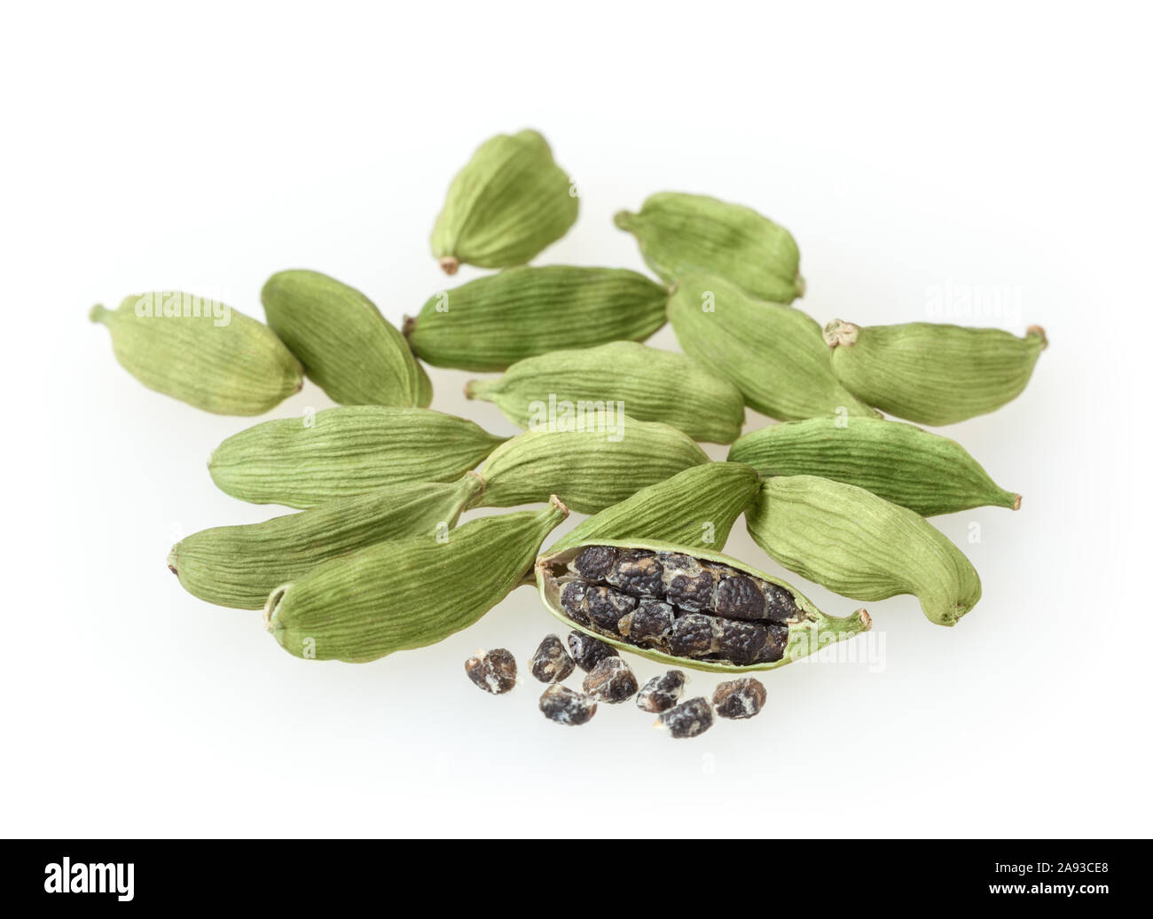 Green cardamon pods isolated on white background Stock Photo - Alamy