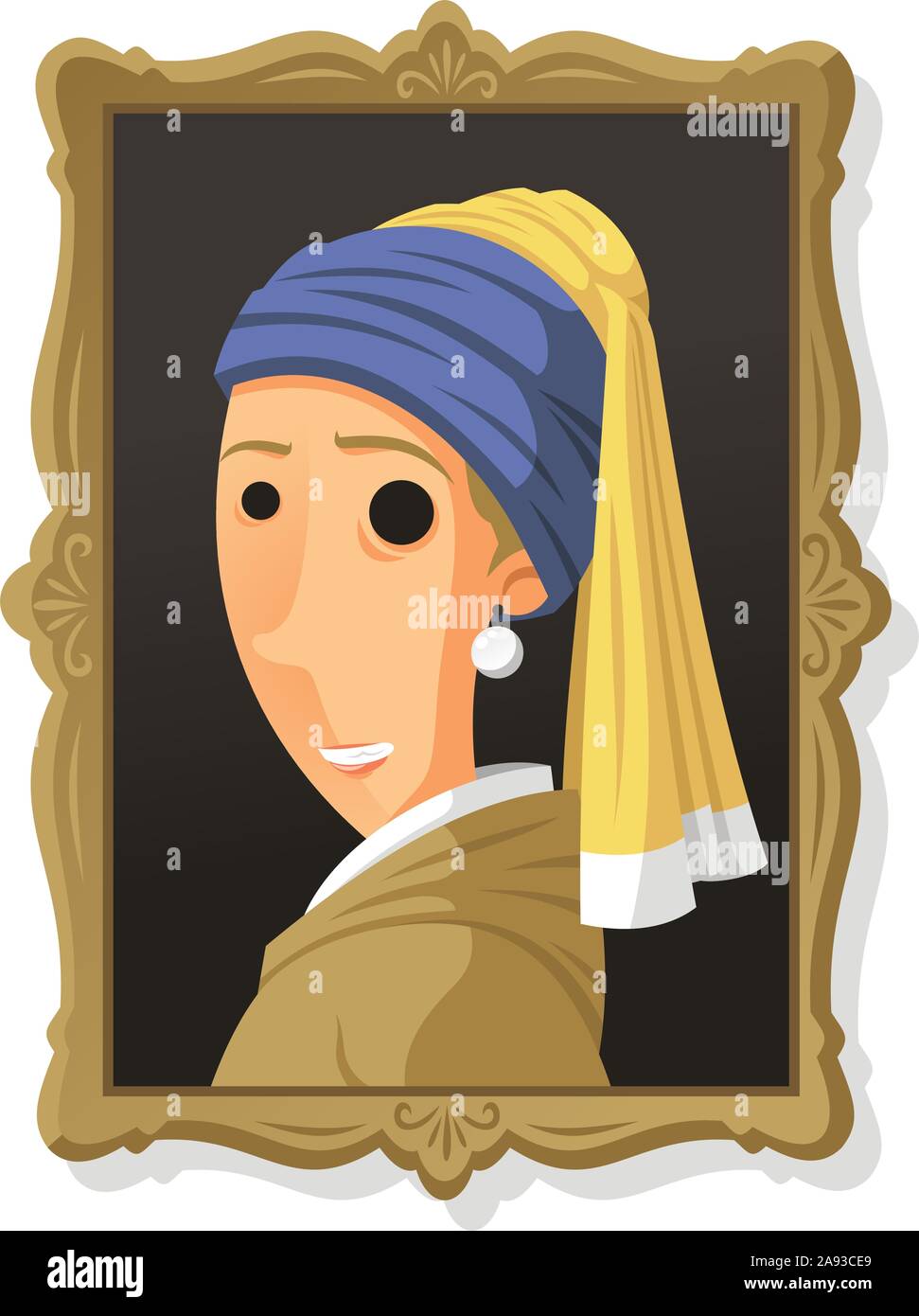 Portrait of a Girl wearing Pearl Earring, vector illustration cartoon ...