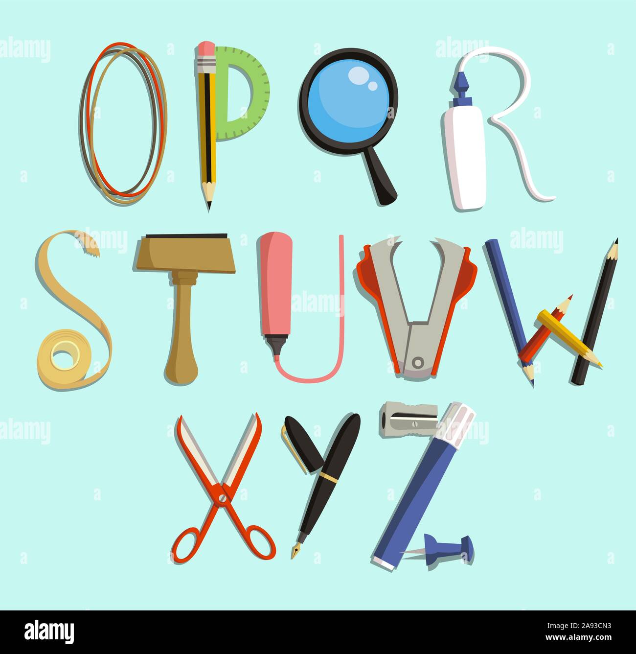 letters with Office Supply Objects, vector illustration cartoon Stock ...