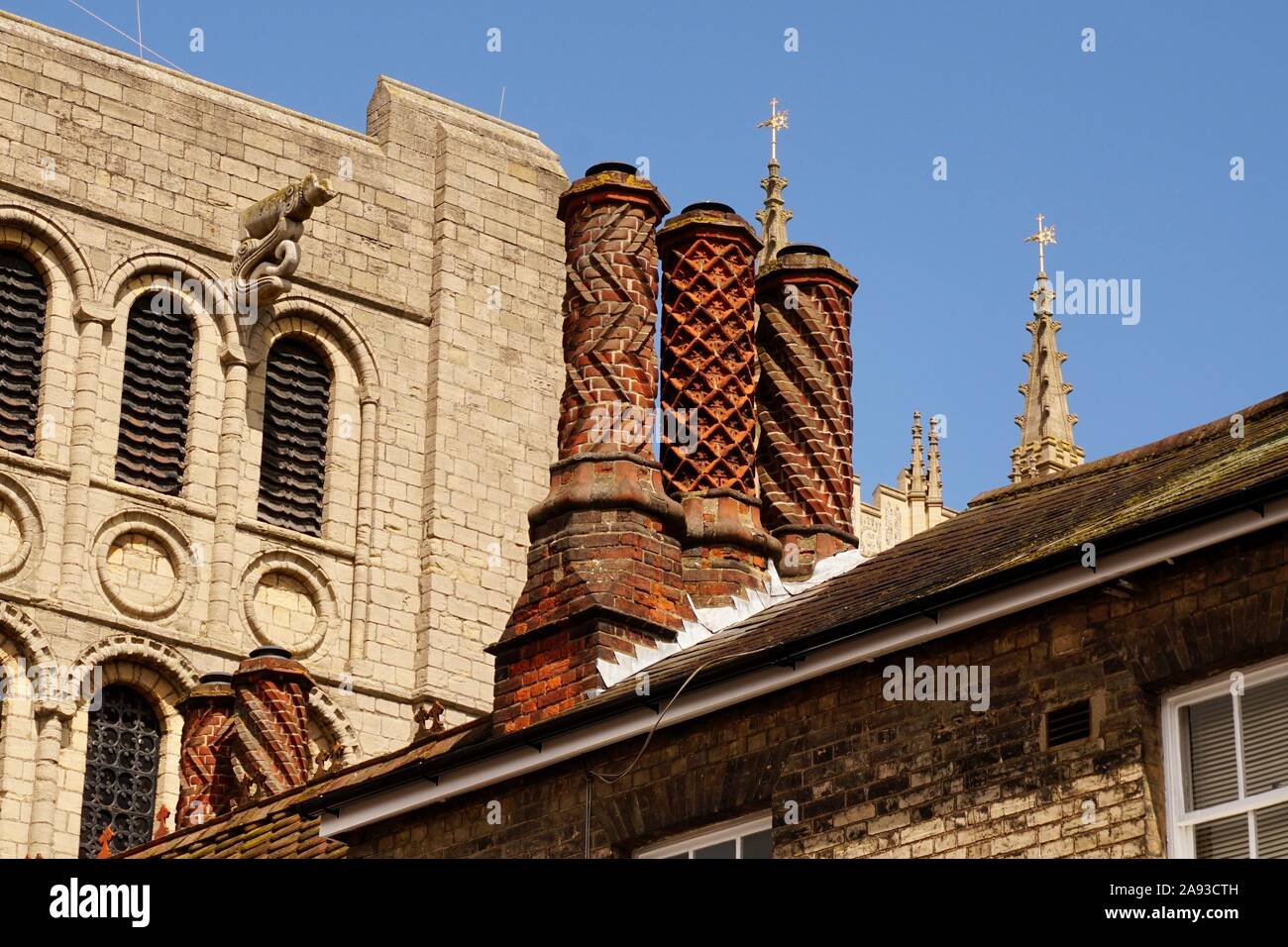 Ornate brick chimney stacks, Bury St. Edmunds, Suffolk, England, UK ...
