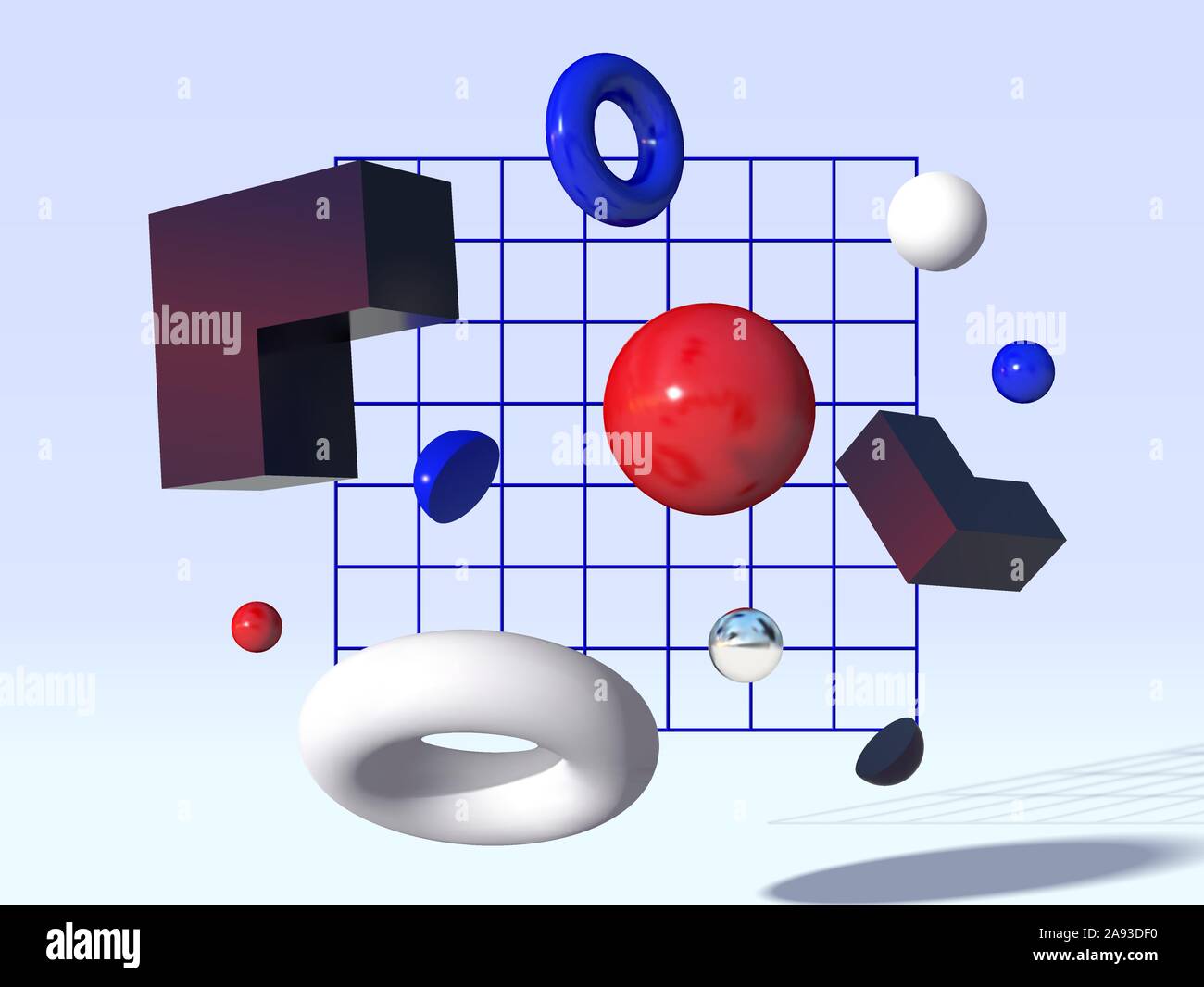3d shapes flying in front of the grid Stock Vector Image & Art - Alamy