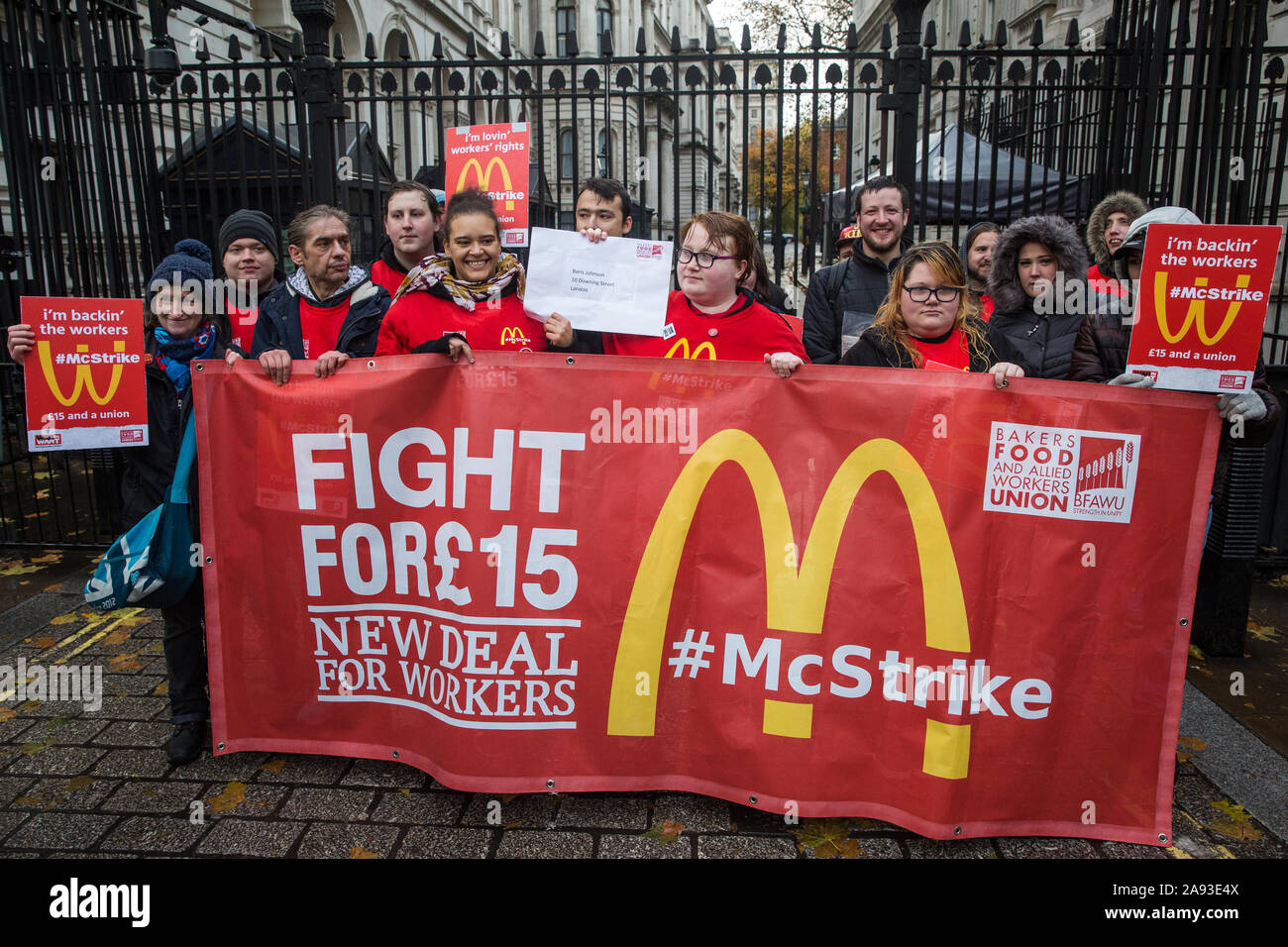 London, UK. 12 November, 2019. McDonald’s workers belonging to the ...