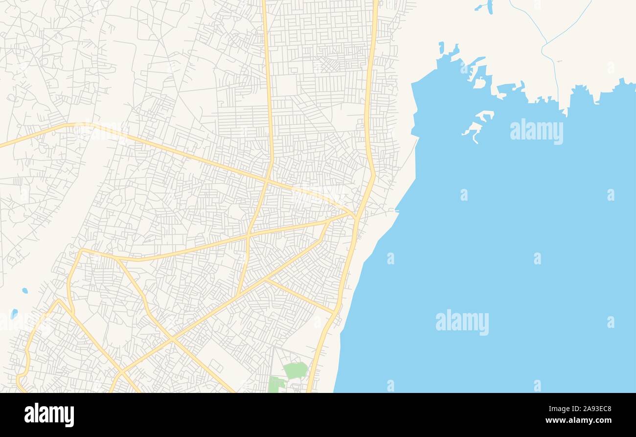 Printable street map of Abomey-Calavi, Benin. Map template for business ...