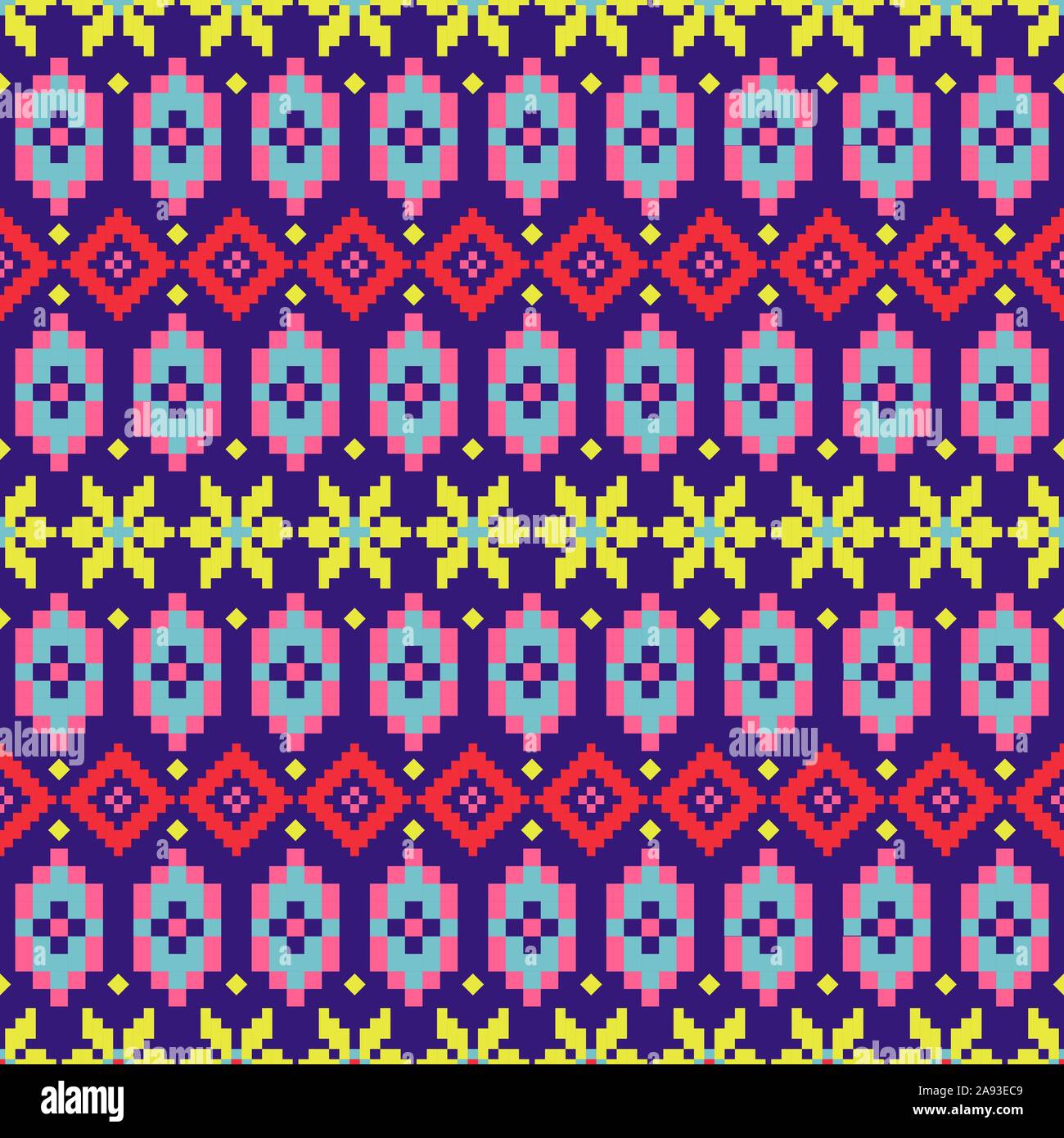 Geometric folk seamless pattern colorful pixelated shapes texture Stock ...