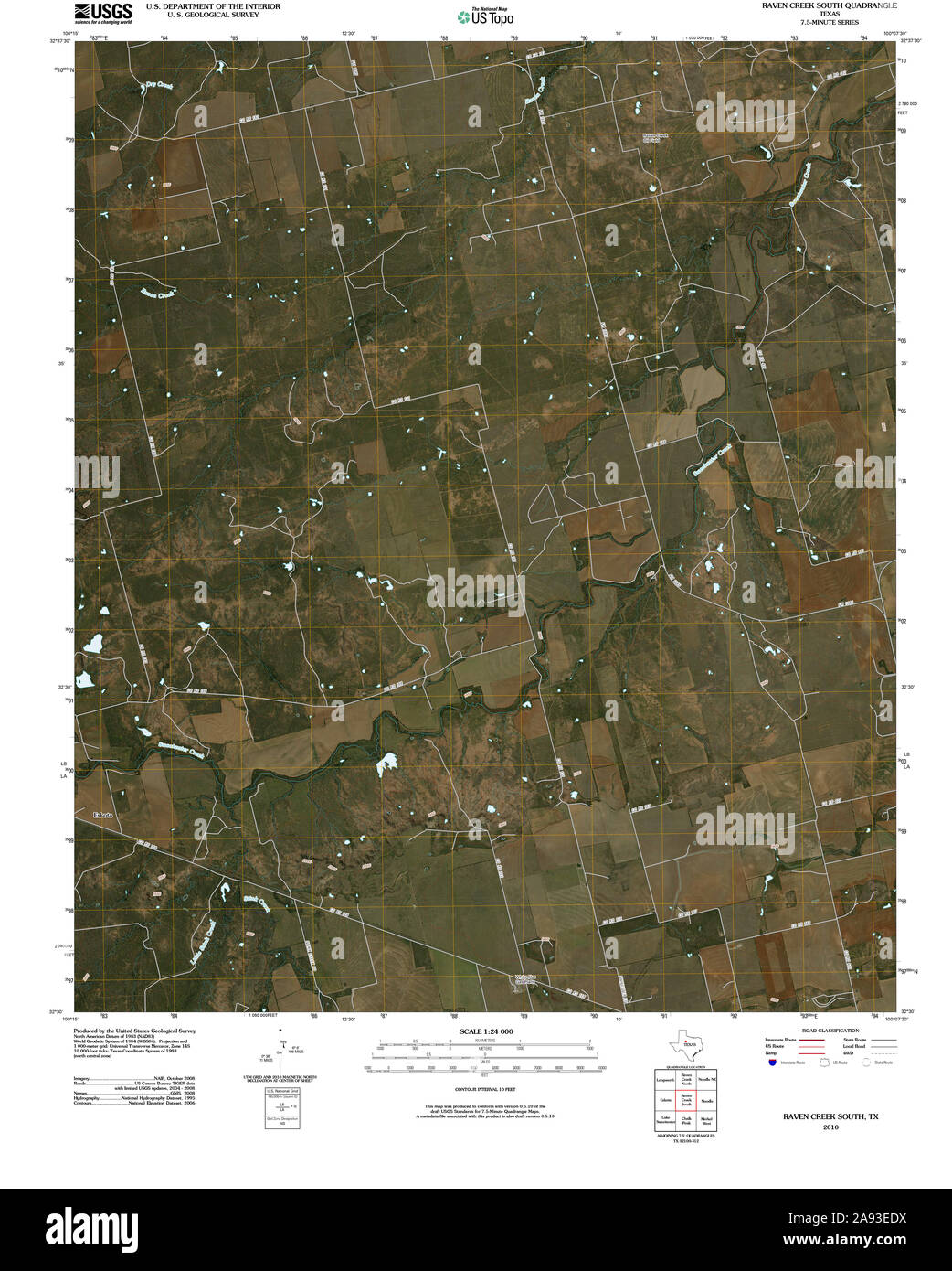 USGS TOPO Map Texas TX Raven Creek South 20100315 TM Restoration Stock ...