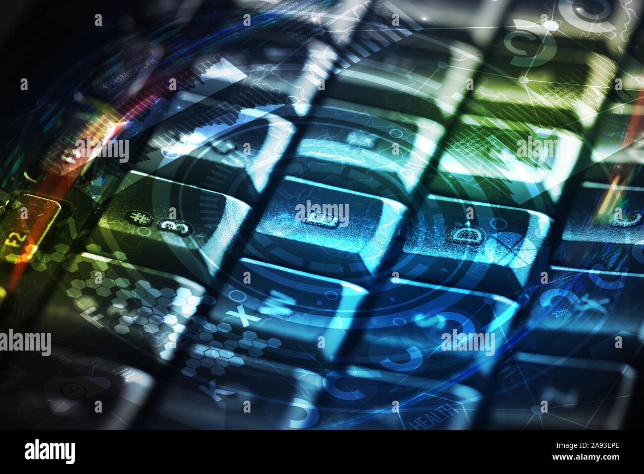 Close-up dark keyboard with cyber security concept Stock Photo - Alamy