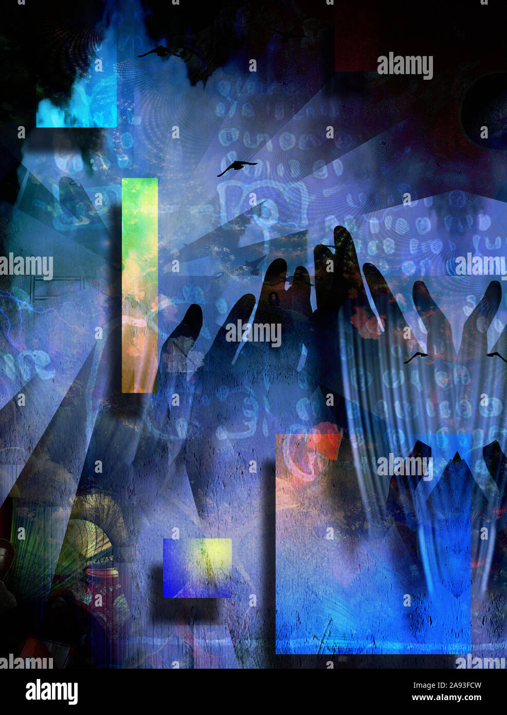 Abstract painting with hands and blueprint on the background Stock ...