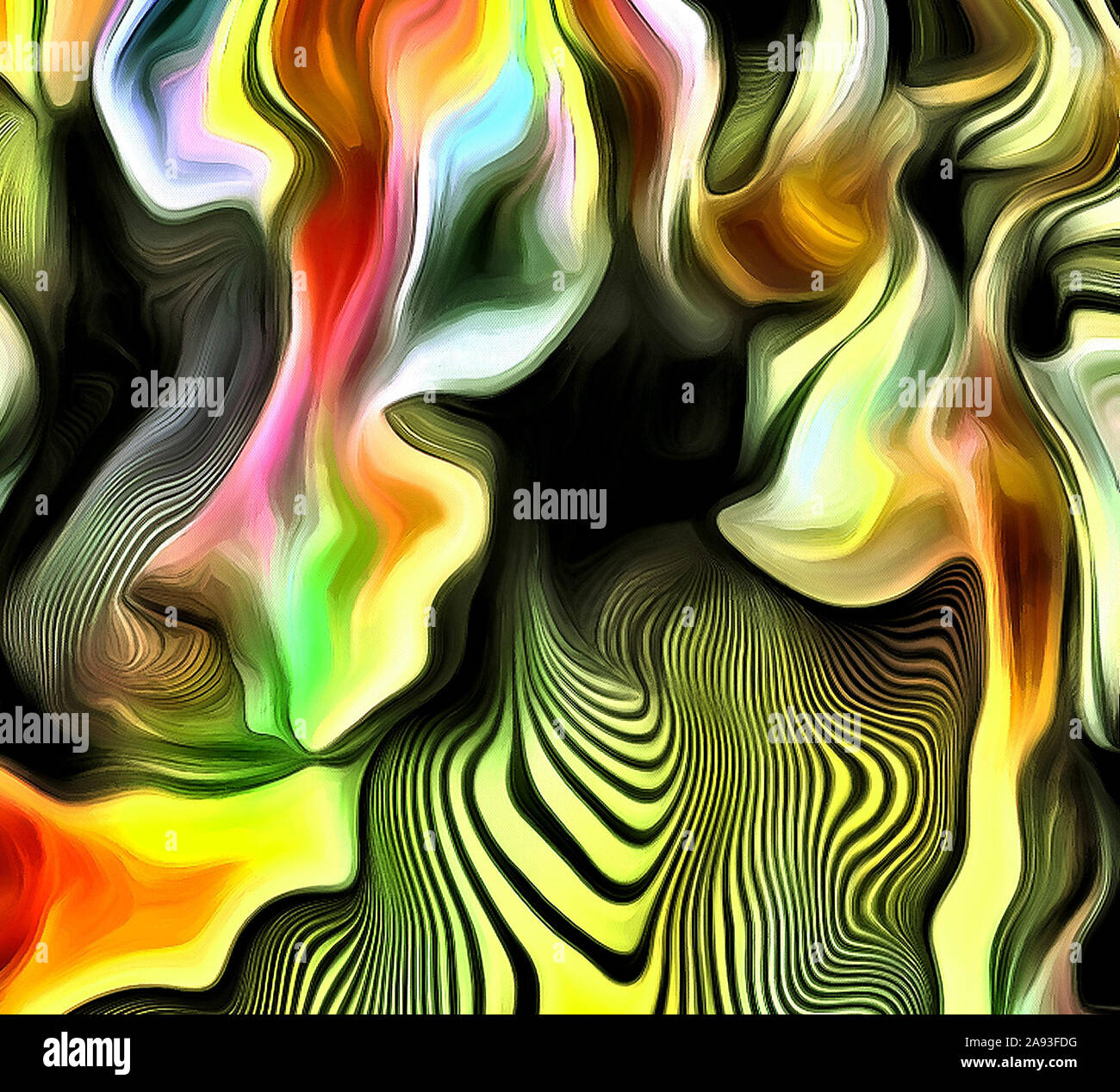 Abstract of colors and lines. Yellow is main color. 3D rendering Stock ...