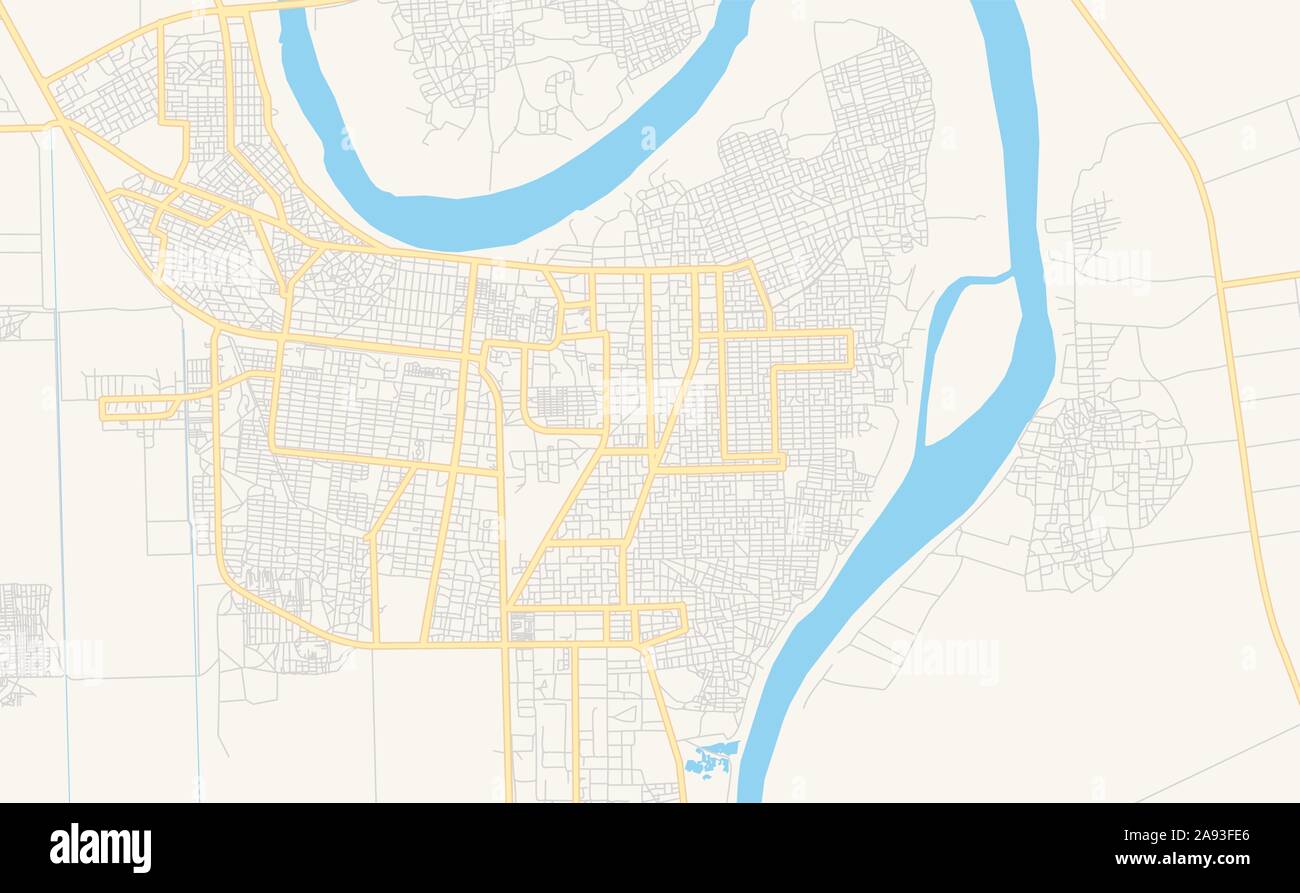Printable street map of Wad Medani, Sudan. Map template for business ...