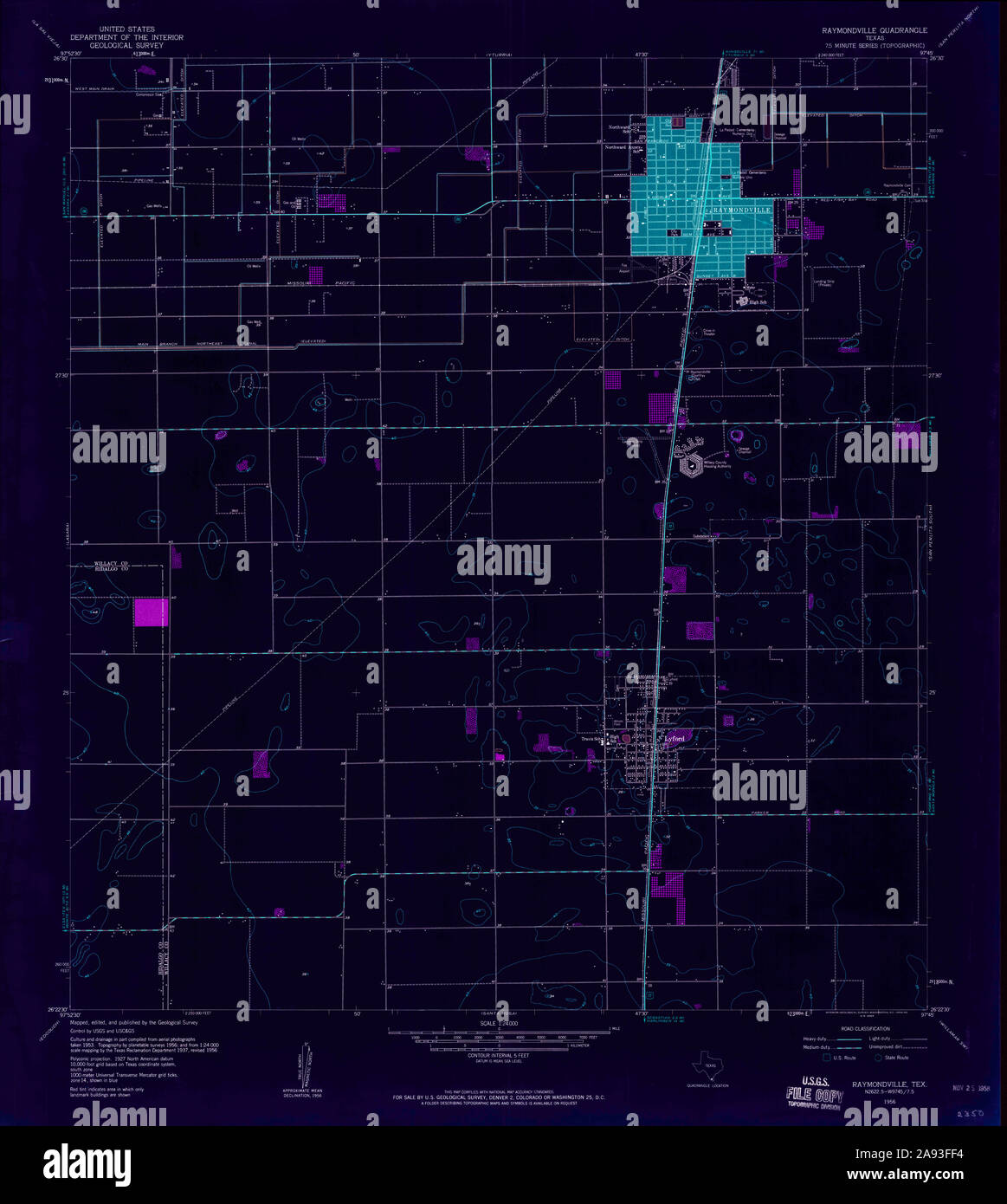 USGS TOPO Map Texas TX Raymondville 115100 1956 24000 Inverted ...