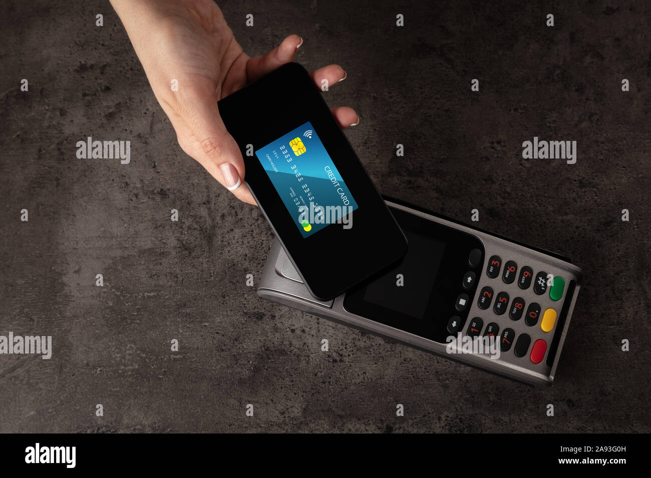 Transaction completed on terminal with mobile credit card Stock Photo ...