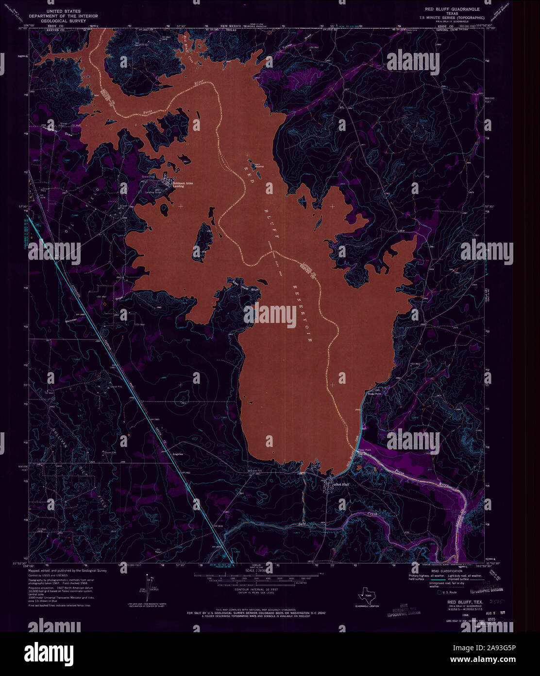 USGS TOPO Map Texas TX Red Bluff 115108 1968 24000 Inverted Restoration ...