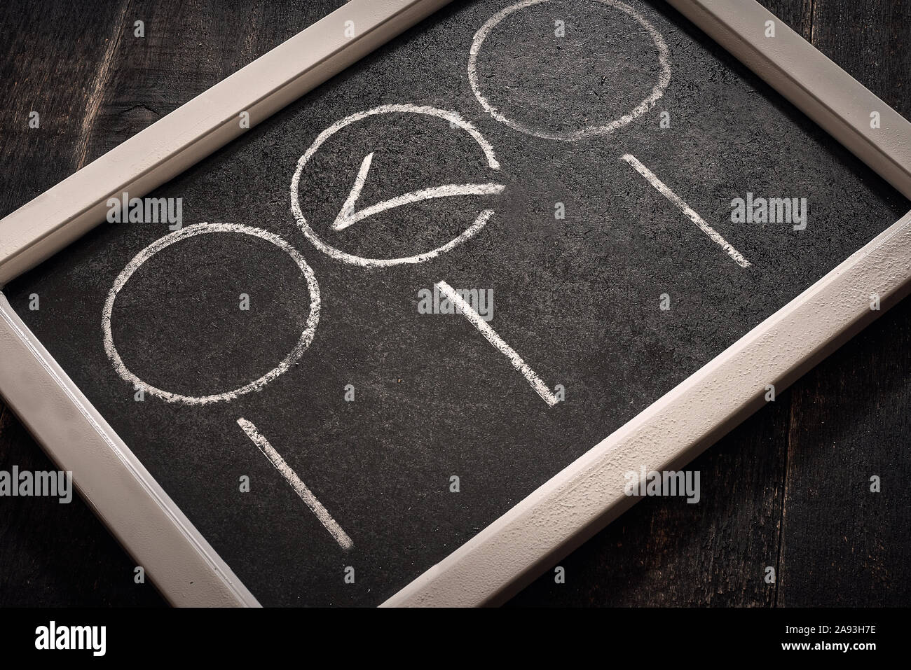 Blackboard with check boxes on chalk board. Hand writing. Dark ...