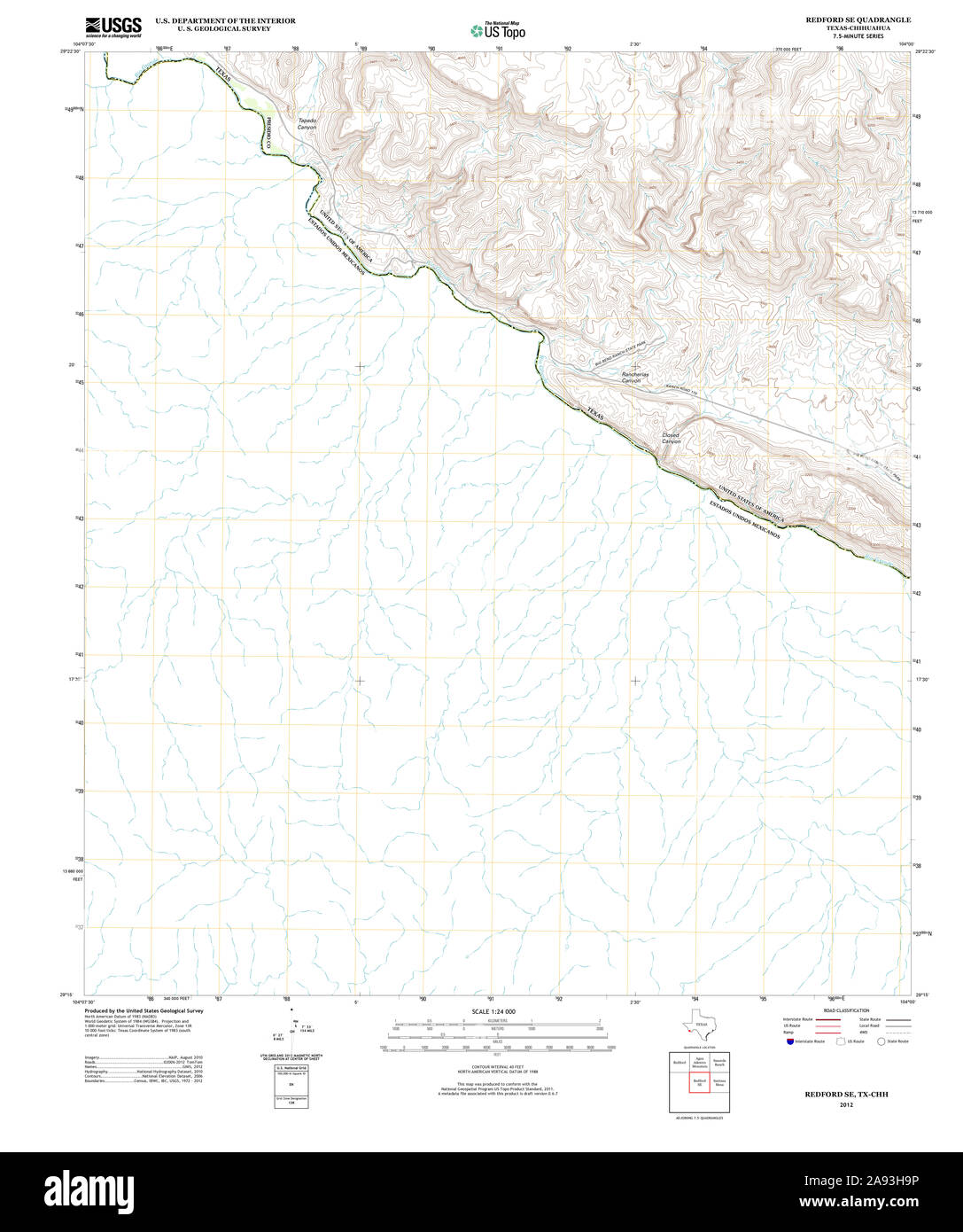 USGS TOPO Map Texas TX Redford SE 20121218 TM Restoration Stock Photo ...