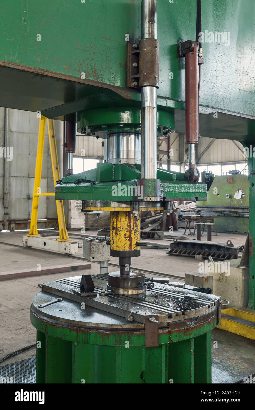 large hydraulic press for metal, very old Stock Photo - Alamy