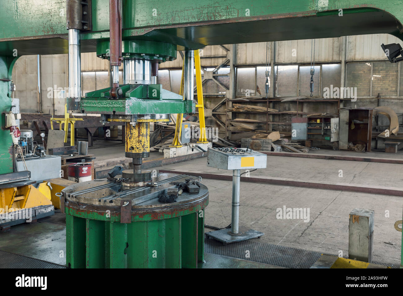 large hydraulic press for metal, very old Stock Photo - Alamy