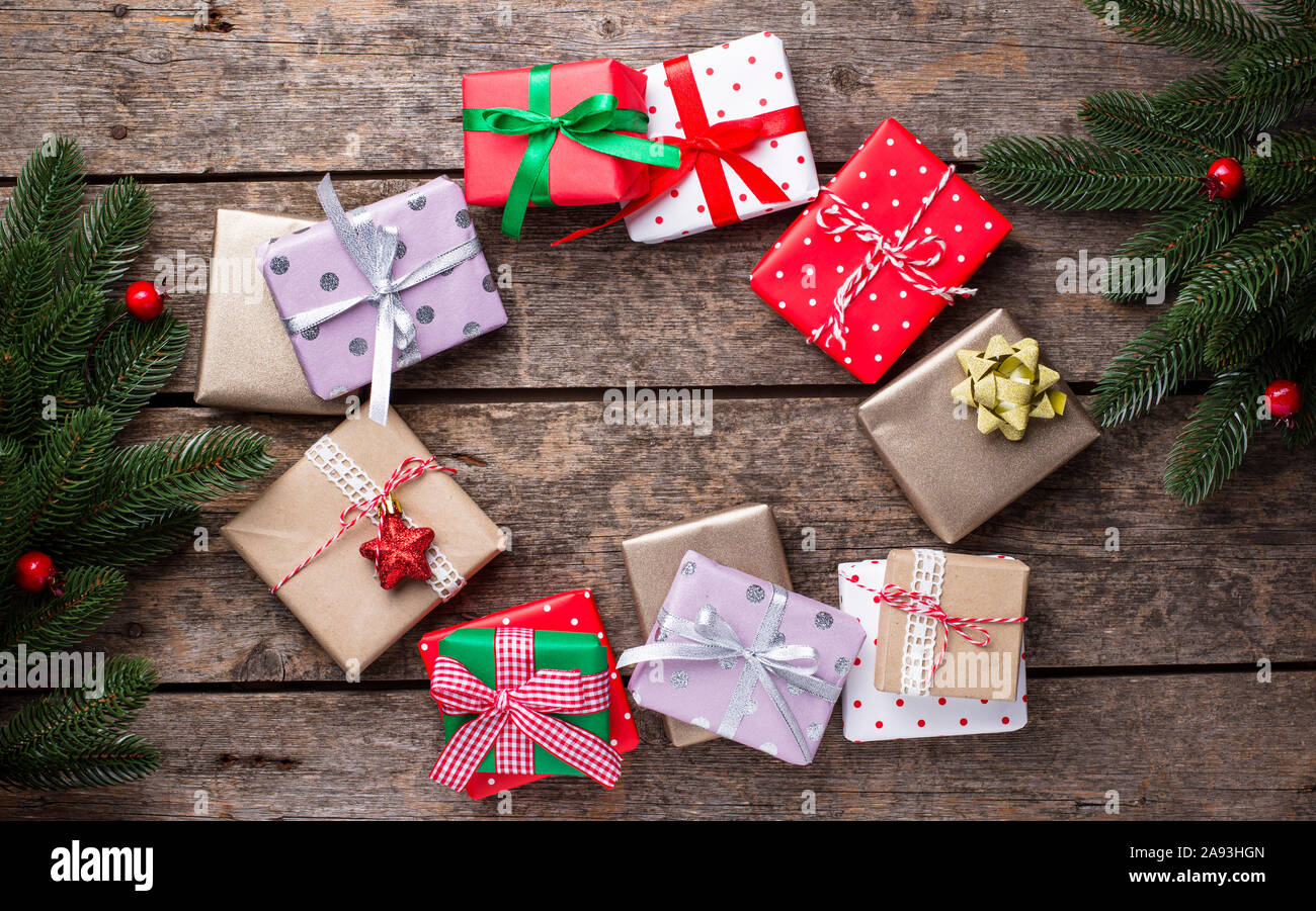 Christmas background with gift boxes Stock Photo - Alamy