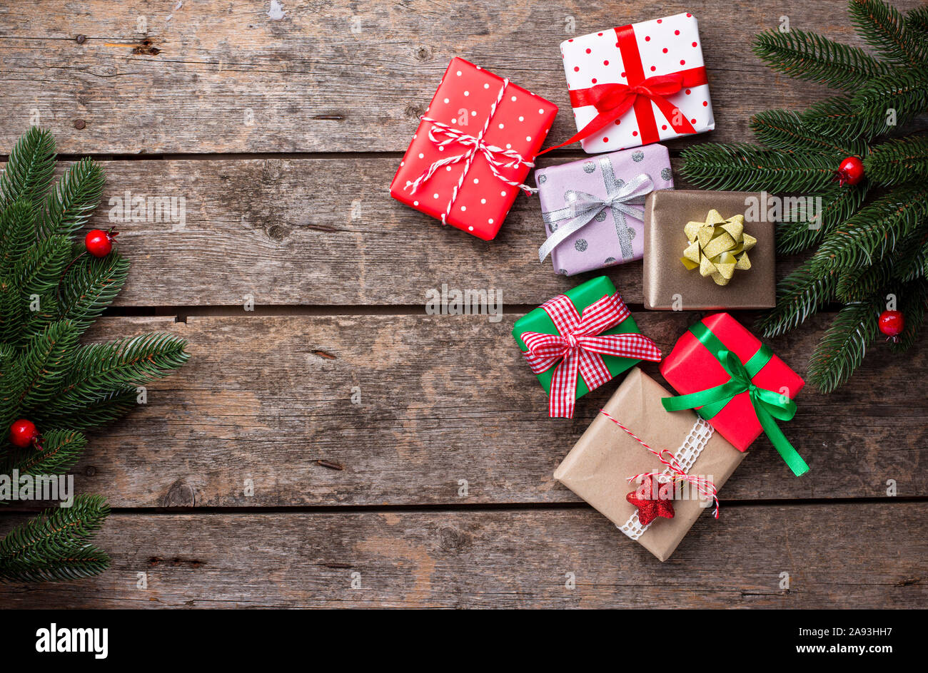 Christmas background with gift boxes Stock Photo - Alamy