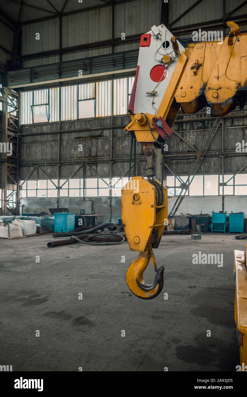 industrial crane hook in warehouse, close up Stock Photo - Alamy