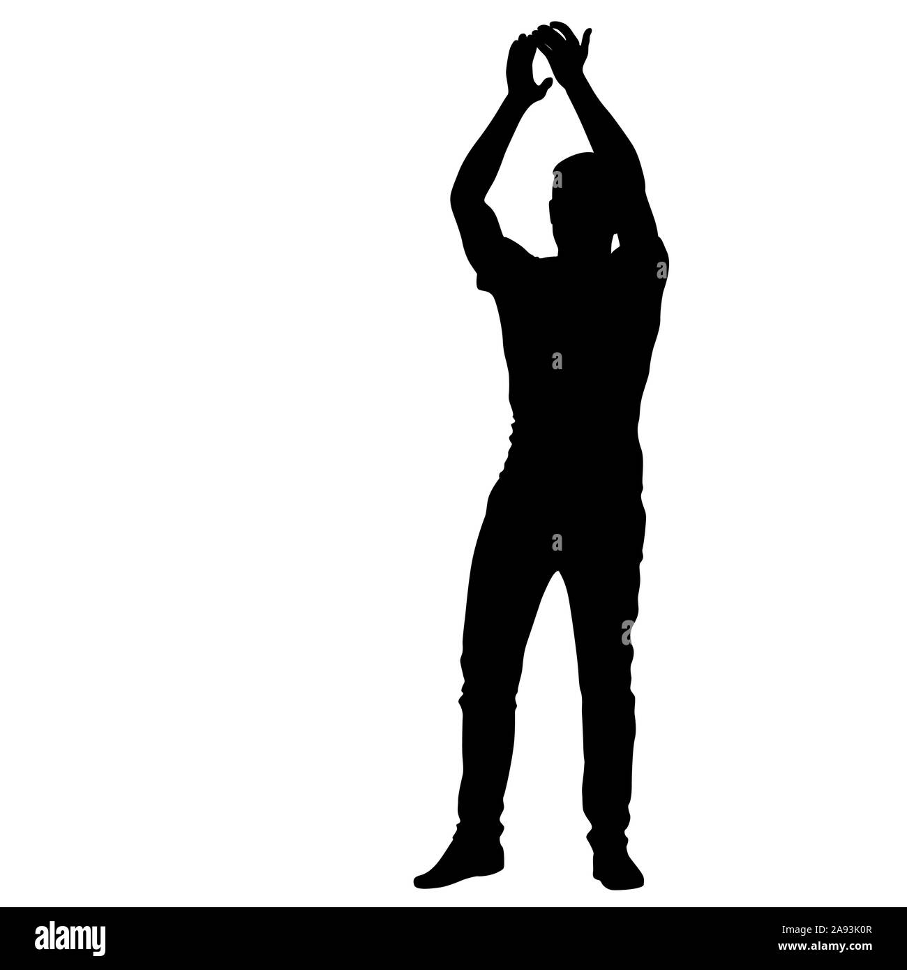 Silhouette of People with a raised hand on White Background Stock Photo ...