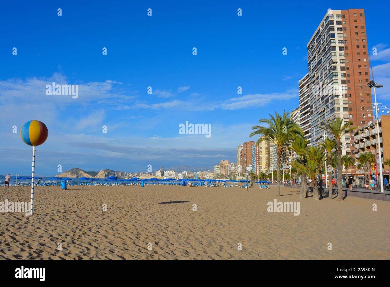 Playa Levante beach on the Costa Blanca, Benidorm, Alicante Province ...