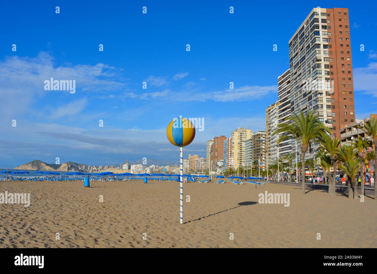 Playa Levante beach on the Costa Blanca, Benidorm, Alicante Province ...