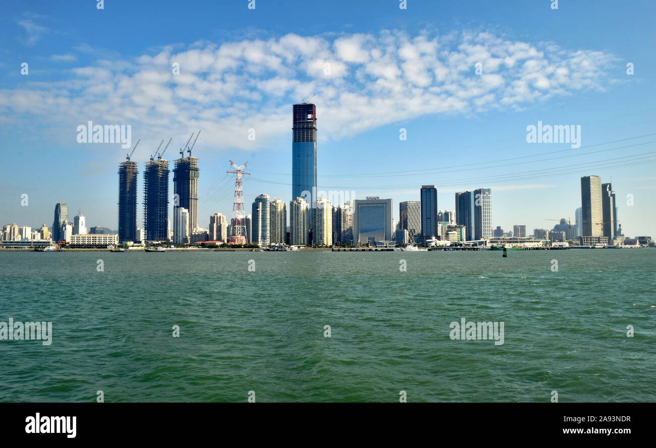 Growing Xiamen city waterfront skyline by East China sea Stock Photo ...