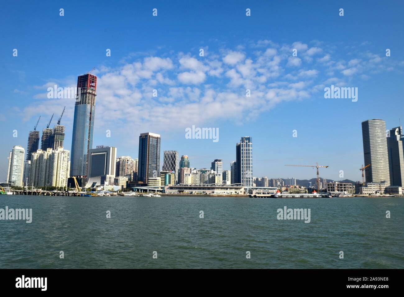 Growing Xiamen city waterfront skyline by East China sea Stock Photo ...