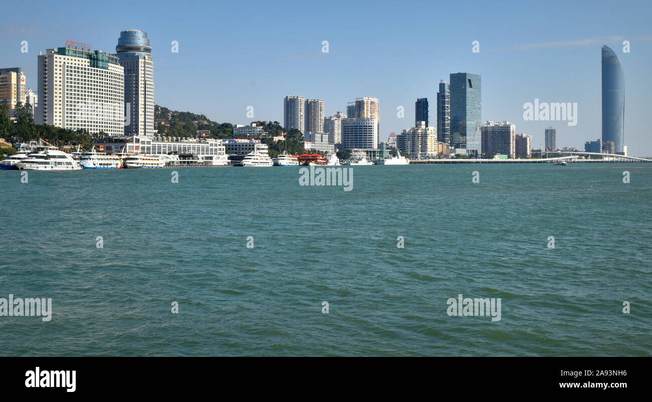 Wide Xiamen city waterfront skyline along East China sea Stock Photo ...