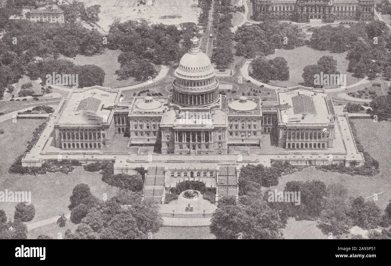 Aerial view of the Capitol at Washington above the Potomac River ...