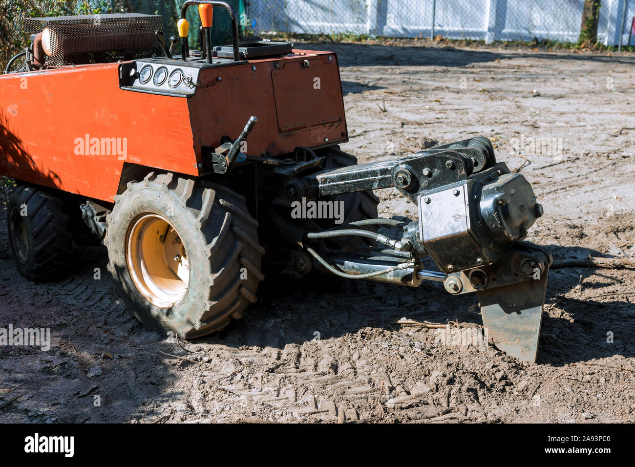 Ttractor tracked earth working at digging laying of underground pipes ...