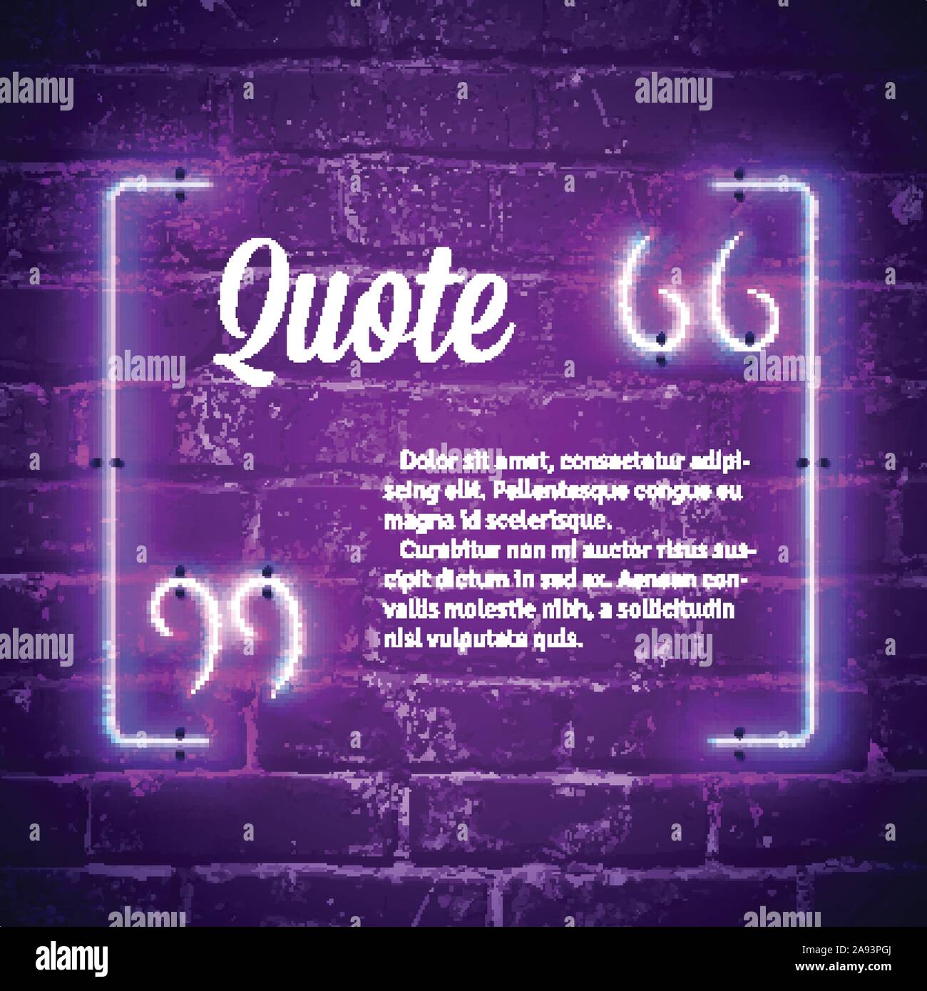 Retro neon glowing quote marks frame on the wall Stock Vector Image ...