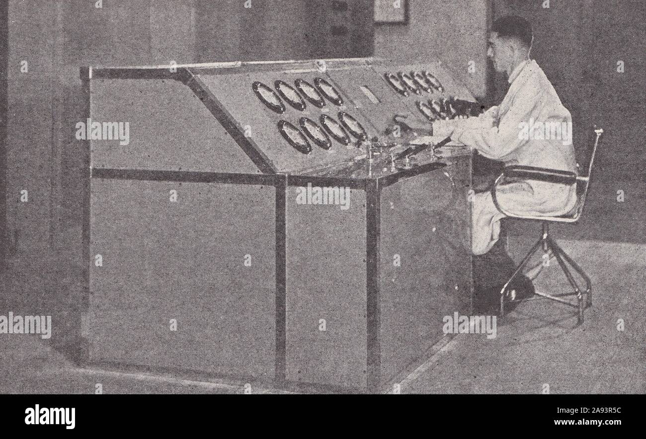 Controlling engineer at Transmitter Control Desk at Alexandra Palace ...