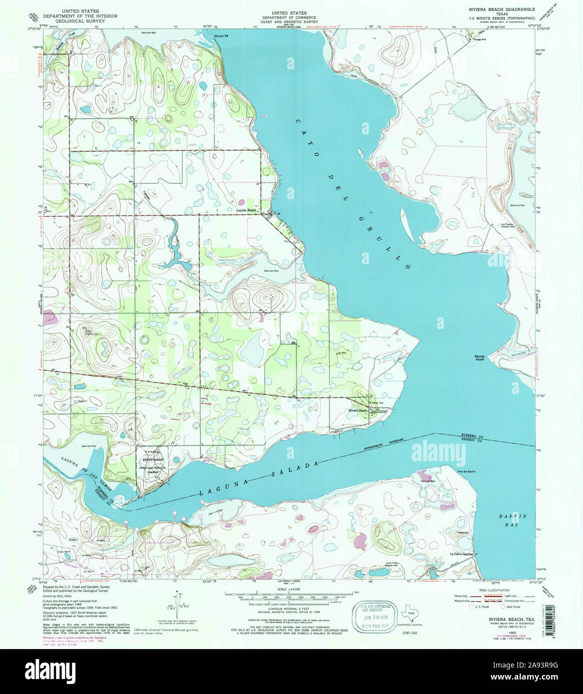 USGS TOPO Map Texas TX Riviera Beach 115185 1952 24000 Restoration ...