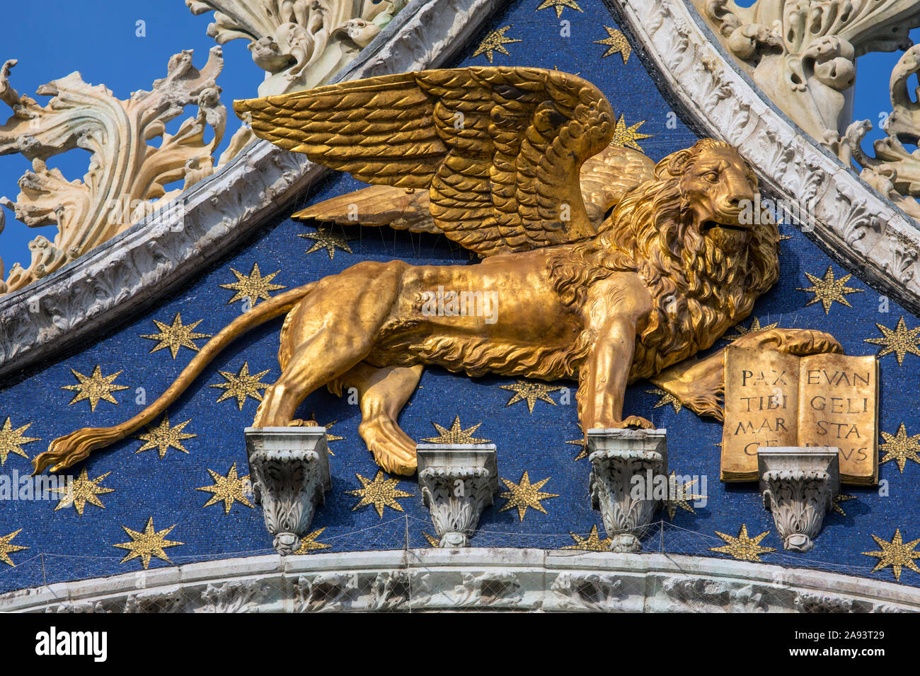 A sculpture of the Lion of Venice, also known as the Lion of St. Mark ...