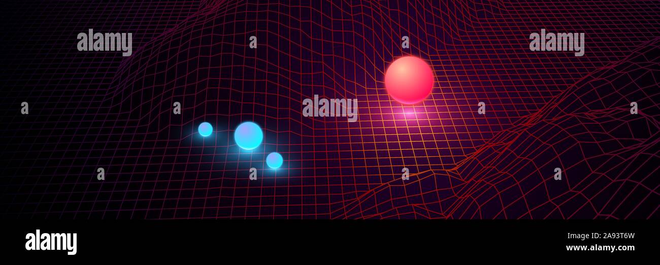 Landscape with wireframe grid of 80s styled retro computer game Stock ...