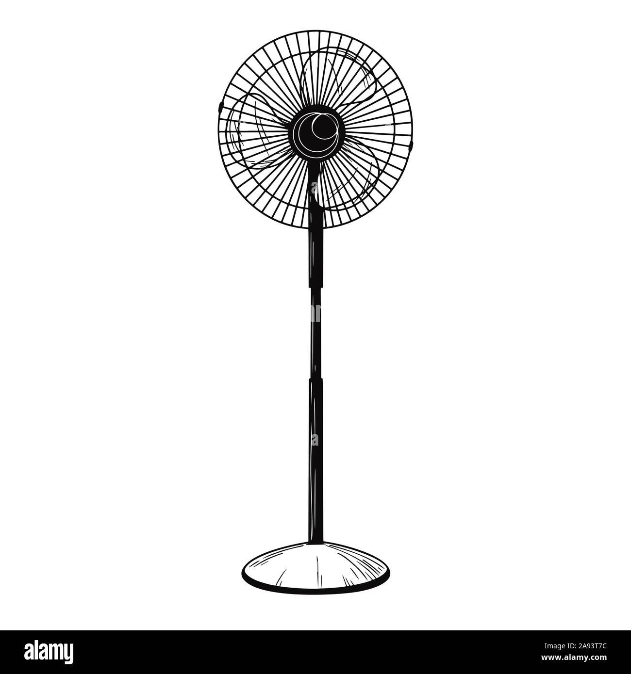 Realistic sketch. Electric fan isolated on white background. Vector ...